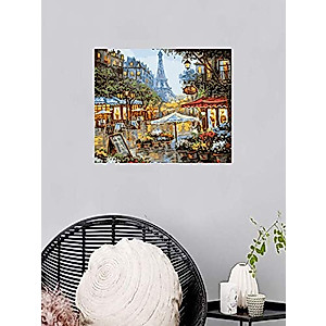 Newsight Paint by Numbers for Adults & Kids & Beginners DIY Acrylic Painting Gift Kits Drawing Paintwork with Paintbrushes(16 * 20 inch Street Under Eiffel Tower)