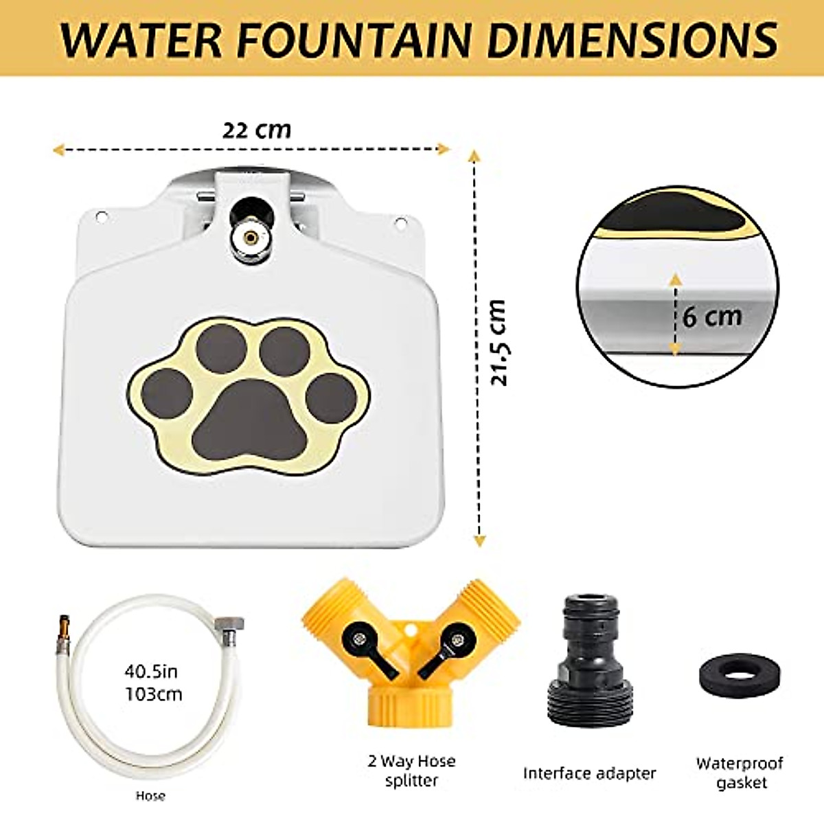 Dogsshopdaily Outdoor Automatic Dog Water Dispenser – Premium Step Water Toy Push Button – Practical Water Toys for Dogs – Pet Fountain with 40-inch Hose and Y Valve Adapter, White