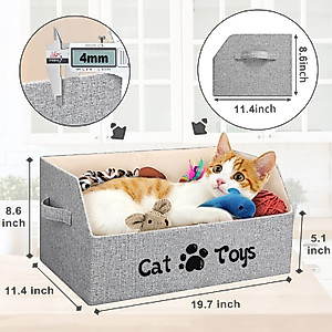 LOVSTORAGE Large Cat Toy Box Cat Toy Storage Basket 2X Thicker Foldable Sturdy Pet Toy Storage Bin Bed for Organizing Pet Toys Treats Clothes and Accessories