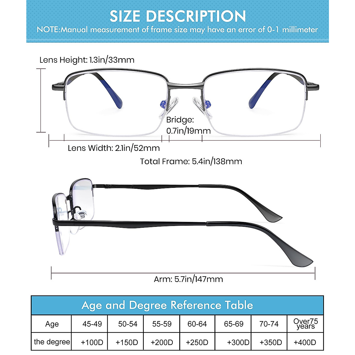 FelixAim 4 Pack Blue Light Blocking Reading Glasses for Men 3.0 Half Rim Metal Readers with Spring Hinge Computer Eyeglasses