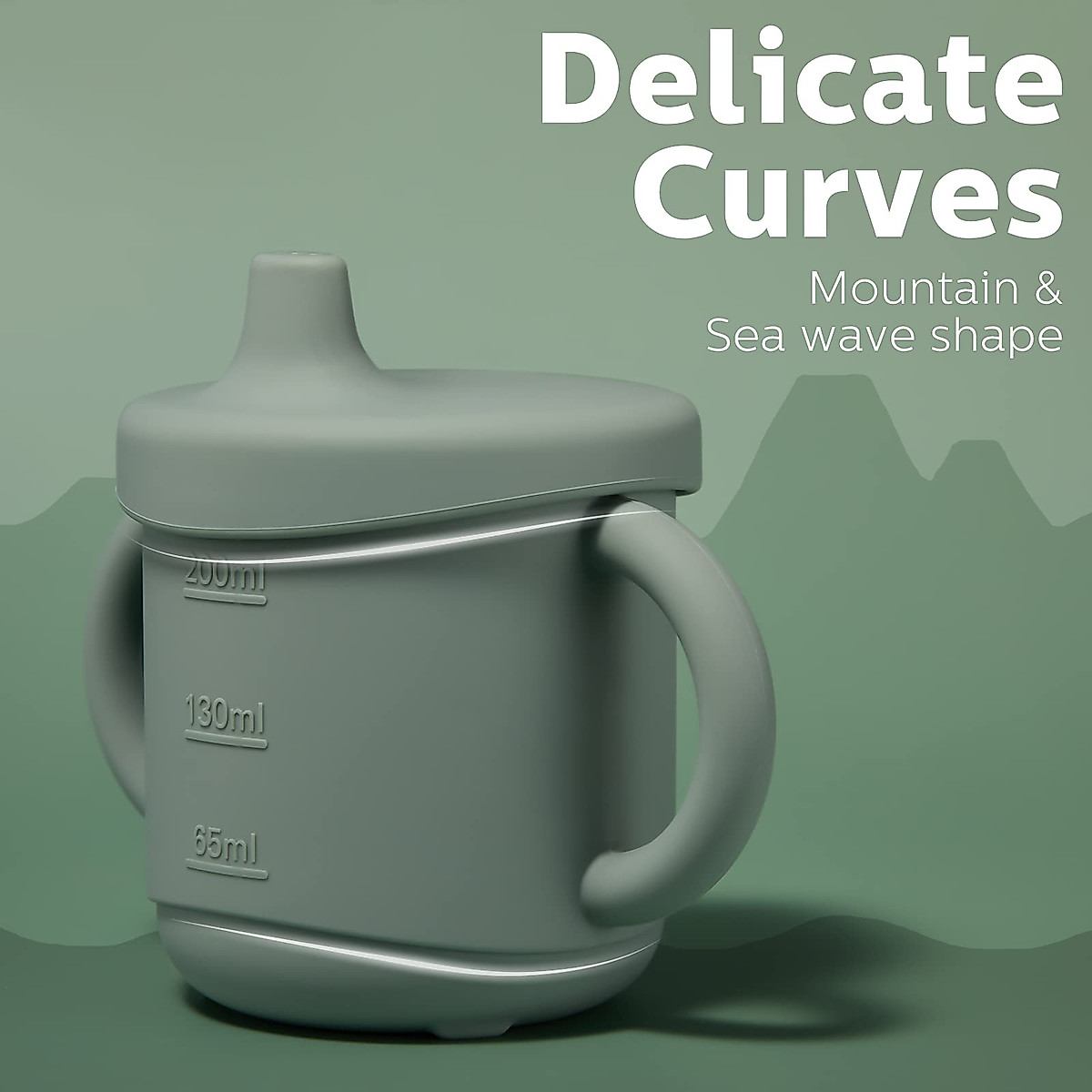 Baby Straw Cup Silicone Baby Training Cup 6 oz Infant Learning Cup Baby Training Sippy Cute Cup with Lid and Handle Baby Transition Cup for Over 6 Months Baby Infant Toddler (Seawater Green, 1)