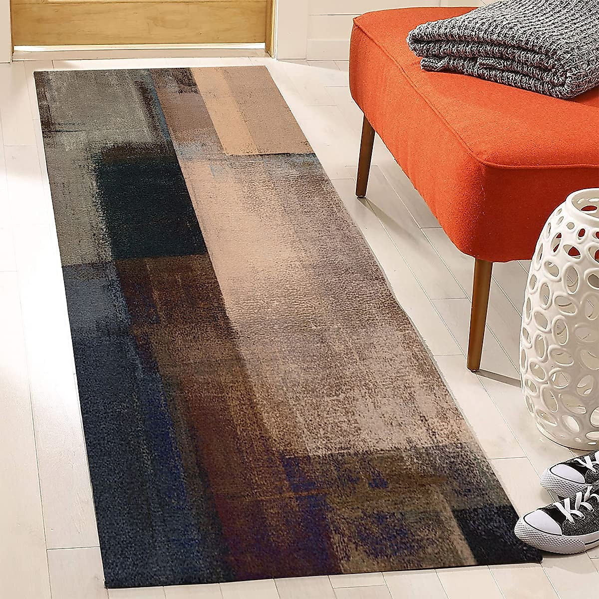 Vintage Distressed Black Brown Abstract Modern Area Rug for Living Room Bedroom Dining Room Washable Soft Thick Throw Carpet Beside Bed Chair Runner Rug Indoor Long Area Rug 2x6