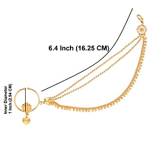 Efulgenz Indian Jewelry Faux Pearl Nose Ring Hoop Pin Stud Fake Septum Ring with Chain Nose to Ear Chain Non Piercing Body Jewelry, Metal, not known