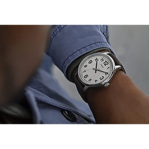 Timex Men's Easy Reader Bold 43mm Watch – Silver-Tone Case Cream Dial with Brown Leather Strap