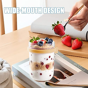 4 Pack Overnight Oats Containers with Lids and Spoons, 12 oz Airtight Mason Overnight Oats Jars, Meal Prep Container Reusable for Cereal, Fruit, Chia Pudding, Salad, Milk with Measurement Mark