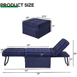 PORWEY Sleeper Chair Bed, 4-in-1 Convertible Futon Ottoman Bed Sleeper, Foldable Sofa Couch with Adjustable Backrest for Guest Room/Office Living Room, No Assembly Required, 29” Width, Dark Blue