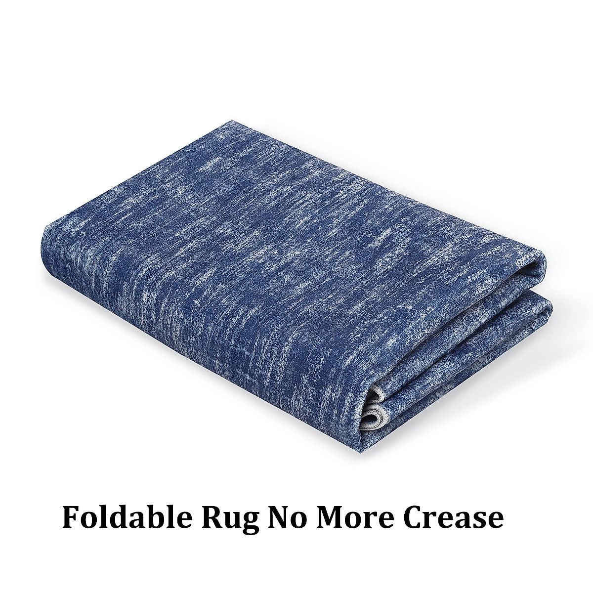 Zacoo Washable Rug for Living Room 4x4 Round Rug Solid Blue Rug Modern Carpet Non Skid Rug Distressed Area Rug for Bedroom Nursery Dorm Home Office, Blue