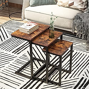 Gdvsclr Nesting Tables Set of 3, End Table with Adjustable Height, C Shaped End Table for Sofa Couch Bed, Nesting Side Tables for Living Room Bedroom, Rustic Brown