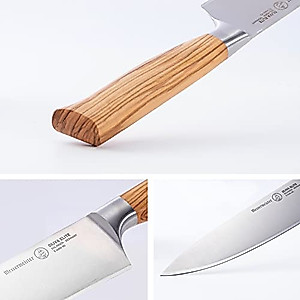 Messermeister Oliva Elite Stealth 8” Chef’s Knife - Fine German Steel Alloy Blade & Natural Mediterranean Olive Wood Handle - Rust Resistant & Easy to Maintain