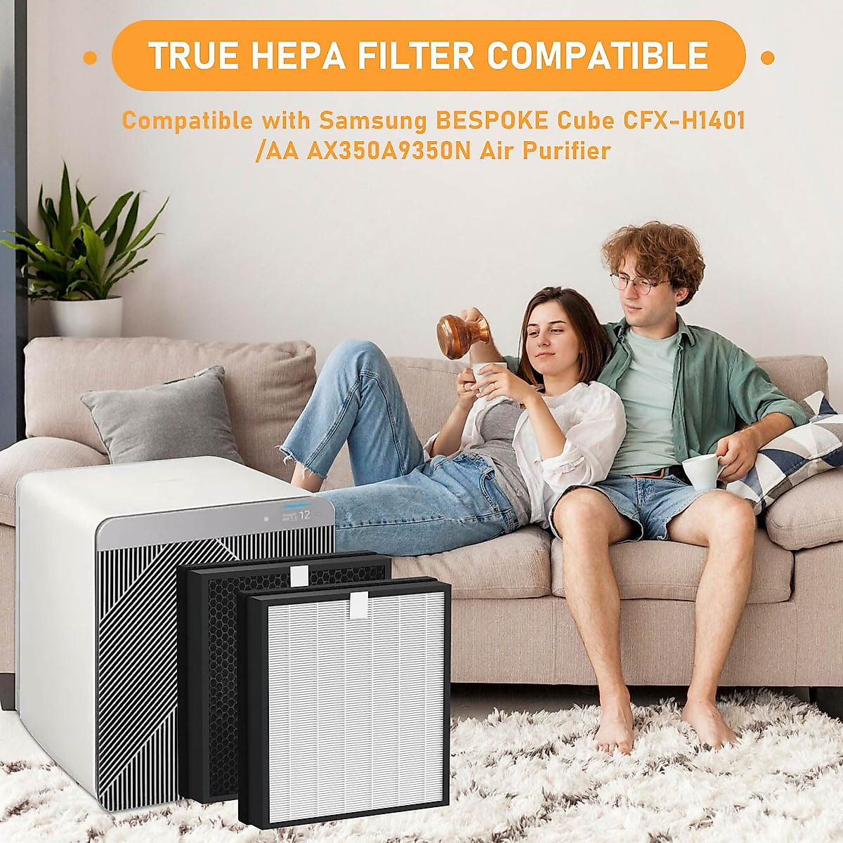 Allisfresh CFX-H1401 True HEPA Filter Replacement Kit Compatible with Samsung Bespoke Cube CFX-H1401/AA Air Cleaner Purifiers, (AX350A9350G/AA, AX350A9350N/AA), 1 Set