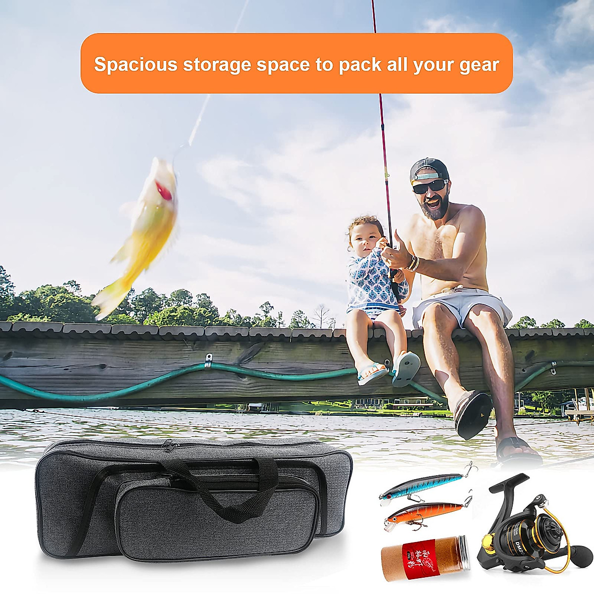 Hikary 43CM/17Inch Fishing Rod Bag Fishing Rod Case,Fishing Rod Reel Bag Organizer Fishing Travel Bag Portable Folding Fishing Pole Tackle Case Storage Bag (gray)