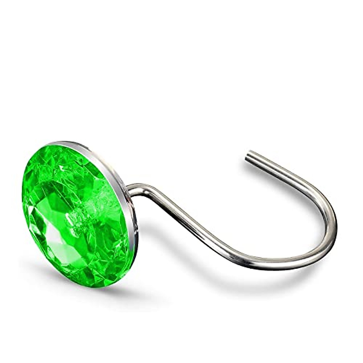 CHICTIE Green Shower Curtain Hooks Rings Diamond, Crystal Decorative Shower Curtain Hooks, Set of 12 Stainless Steel Rust-Proof Round Rhinestones Shower Rings Hangers for Bathroom
