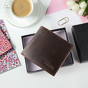 LYOOMALL Wallet for Men, Large Capacity Genuine Leather RFID Blocking Bifold Wallet/Credit Card Holder for Men, with Coin Pocket, Zipper Cash Pocket, ID Window and 10 Card Slots