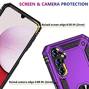 Samsung Galaxy A14 5G Case with Screen Protector [2 Pack], [Military Grade] 16ft. Drop Tested Shockproof Phone Cover with Ring Magnetic Kickstand for Samsung Galaxy A14 5G, Purple