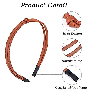 Etercycle Thin Headbands for Women, 5PCS Faux Leather Knotted Headband Non Slip Fashion Hair Styling Accessories, Solid Simple Head Bands for Women's Hair(Black/White/Khaki/Brown/Curry)