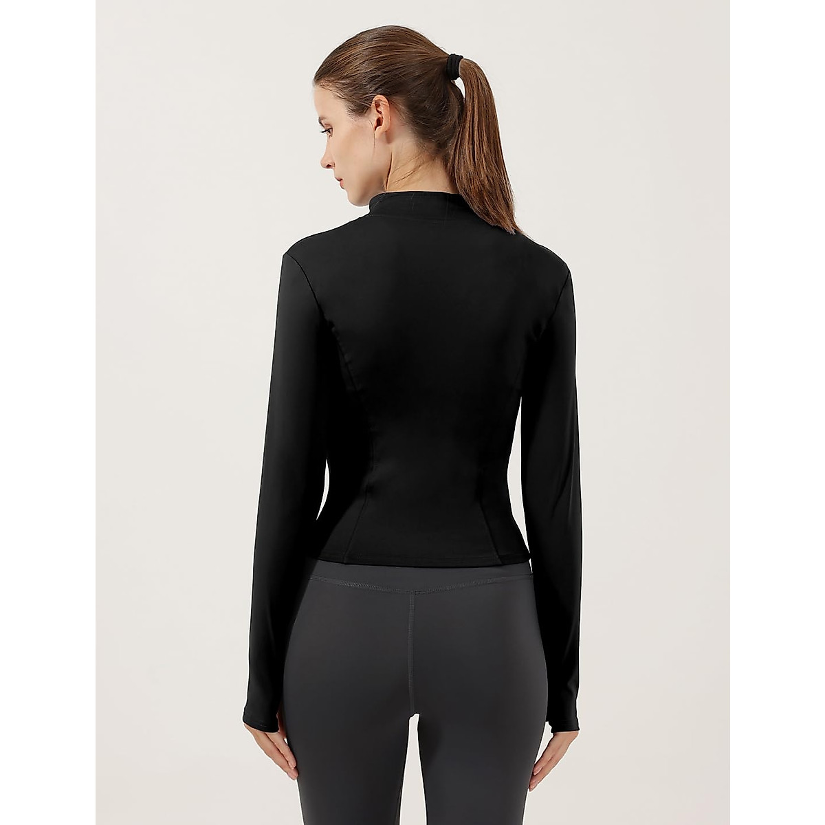 Locachy Women's Lightweight Stretchy Workout Full Zip Running Track Jacket with Thumb Holes Black S