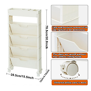 6 Tier Rolling File Cart, 6 Tier Mobile Bookshelf, Utility cart with Wheels Classroom Deskside Book Shelf for Students,Teachers,Documents Organizers and Storage Bookshelf for Classroom,White