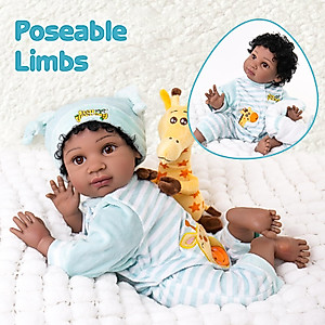 Aori Reborn Baby Dolls Black Americans Lifelike Reborn Baby Boy Look and Feel Real 22 Inch Biracial Newborn Doll with Giraffe Gift Set