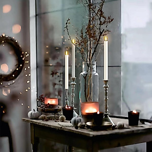 3D Black Wick Led Battery Operated Flameless Taper Candles Light with Remote Timer, Electric Fake Window Candle Flickering Like Real Wax, Flameless Ivory Candle Stick for Christmas/Home/Wedding