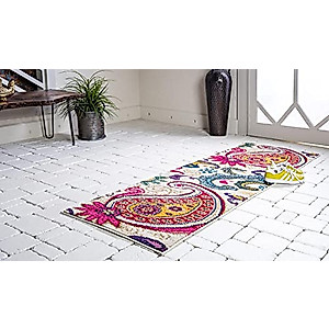 Unique Loom Estrella Collection Colorful, Paisley, Floral, Abstract, Modern Area Rug, 2 ft 7 in x 10 ft, Beige/Pink
