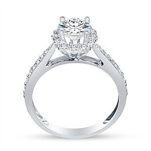 Size - 7-14k White Gold Round Floating Halo Tapered Flower Head Solitaire Engagement Ring CZ Cubic Zirconia (1.50cttw., 1.0ct. Center)