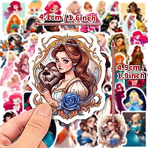 Cartoon Princess Stickers for Girls Kids 50PCS, Fairy Stickers Girl Stickers for Laptop Luggage Water Bottles Scrapbook Icicrim Waterproof Vinyl Decals