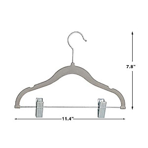 Finnhomy Non-Slip Clothes Hangers for Baby and Kids 20-Pack Velvet Hangers with Movable Clips, Heavy-Duty and Space-Saving for Pants,Skirts, Coat, Gray