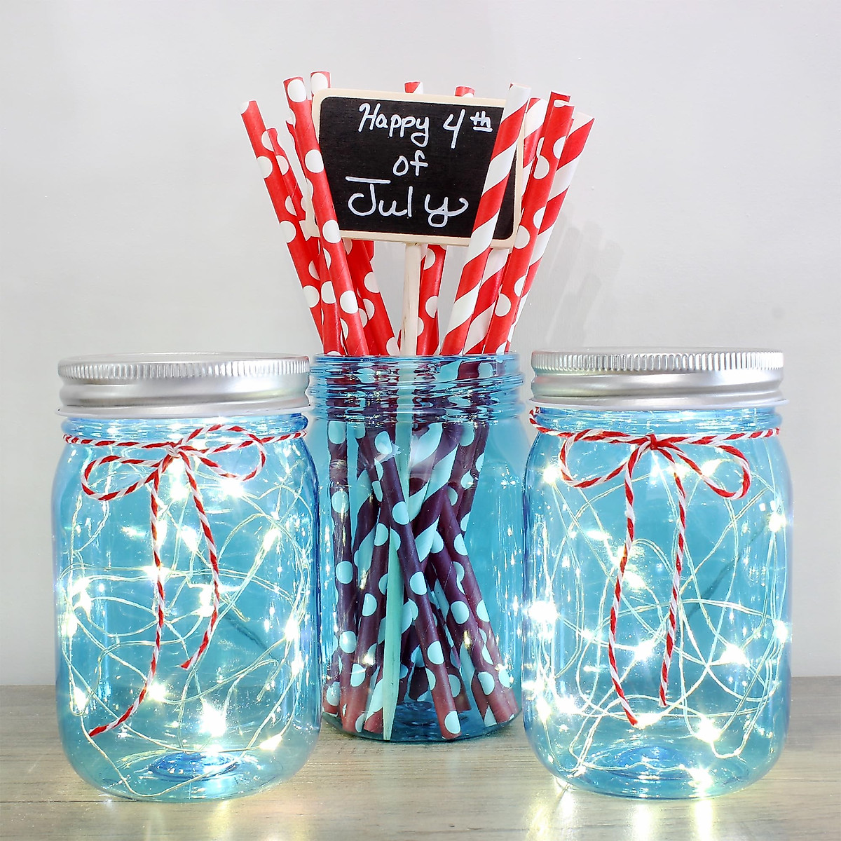 Cornucopia Brands 16oz PLASTIC Mason Jars (8-Pack, Blue w/Silver Metal Lids); PET BPA-Free Mason Jars w/One Piece Lids, 2-Cup/Pint Capacity