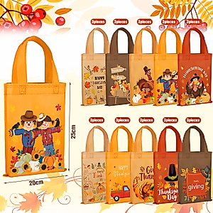 Abbylike 30 Pcs Thanksgiving Day Gift Bags Fall Non Woven Tote Bags Thanksgiving Party Favor Bags with Handle Waterproof Pumpkin Turkey Shopping Bags Reusable Gift Bag for Thanksgiving Party Supplies