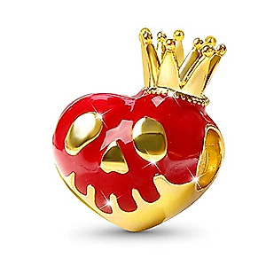 GNOCE Halloween Horror Charm Bead Sterling Silver 18k Gold Plated Poison Apple with Crown Charm For Bracelet/Necklace For Women Girls