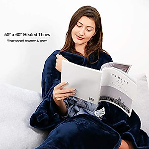 Homde Heated Electric Throw 50 Inch x 60 Inch Flannel Washable Blanket with 3-Heat Setting Auto-Off Controller for Bed or Couch (Double-Side Blue)