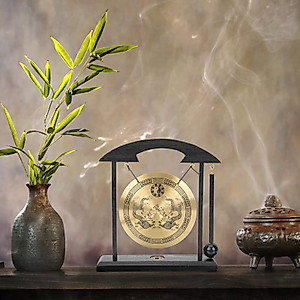 Yardwe Chinese Gong with Stand Gong Vintage Zen Table Gong Taiji Symbol Feng Shui Meditation Desk Bell Asian Gong Bell for Home Decoration
