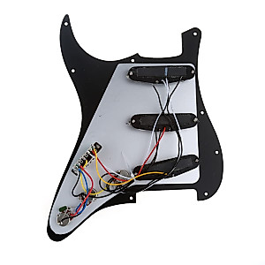 Musiclily SSS 11 Hole Loaded Prewired Strat Pickguard ST Guitar Scratch Plate with Single Coil Pickups Set for Squier Stratocaster Style Electric Guitar, Black