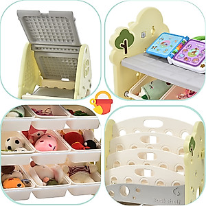 Harper & Bright Designs Kids Bookshelf Toy Storage Organizer with 17 Bins and 4 Bookshelves, Multi-Functional Nursery Organizer Kids Furniture Set Toy Storage Cabinet Unit with HDPE Shelf and Bins