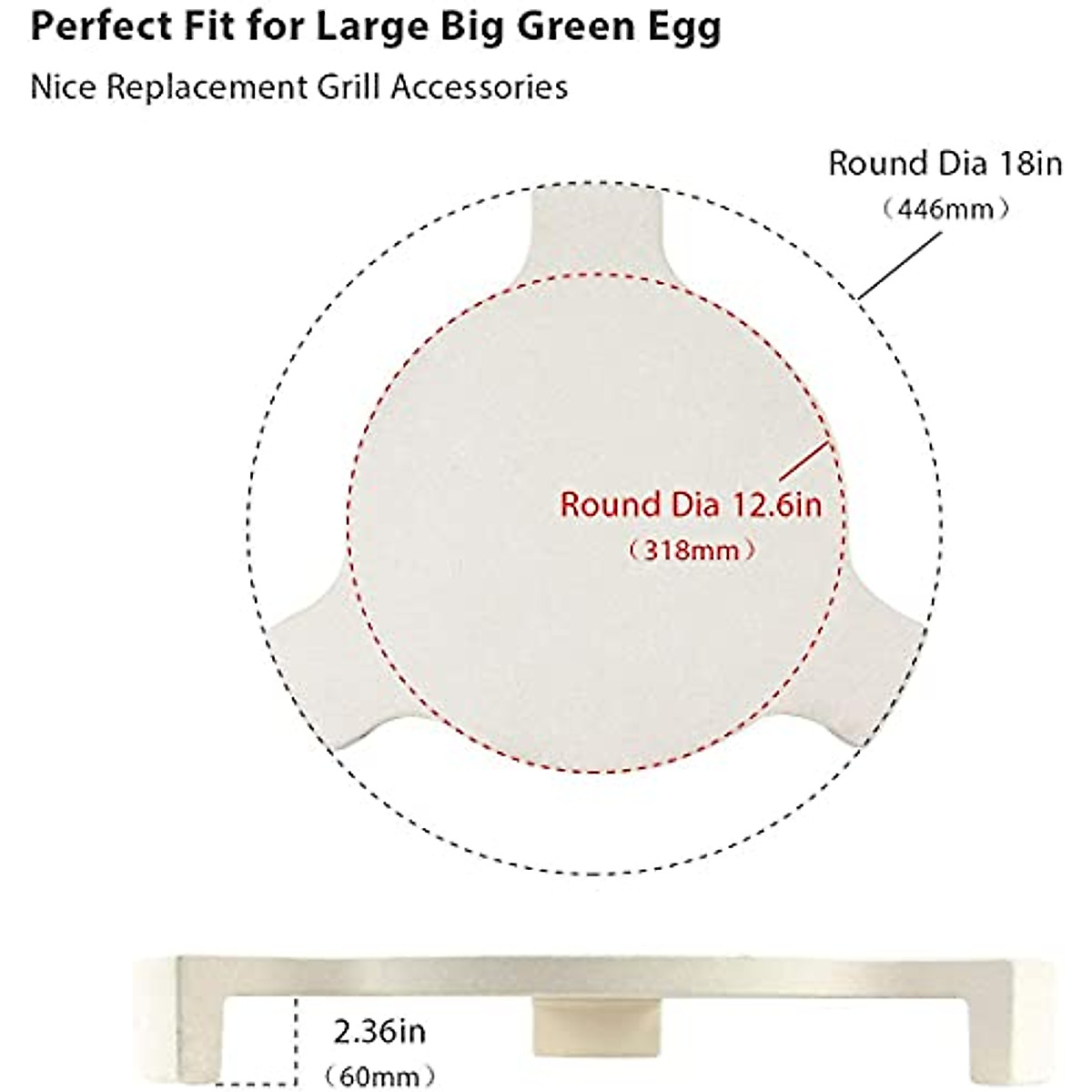 Plate Setter Big Green Egg Accessories Plate Pizza Stone with 3 Legs for Large Big Green Egg,convEGGtor for 18" Kamado Grill,18" Grilling Surface Grill Grate Extender-Extra Thick