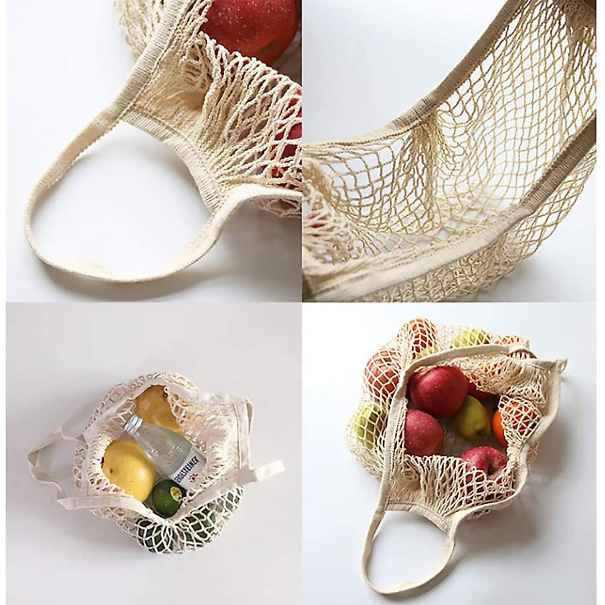 ECYC 1 Pcs Cotton Mesh Grocery Bag, Reusable Long Handle Mesh Bags Cotton String Bags Mesh Shopping Bag Net Tote Bag for Fruit Vegetable,L,Orange