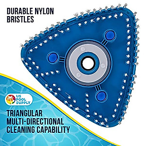 U.S. Pool Supply Flexible Triangular Pool Vacuum Head with Swivel Connection and Multi-Directional Fishtail EZ Clip Handle - Connects to Standard 1-1/2" & 1-1/4" Vacuum Hose & 1-1/4" Poles