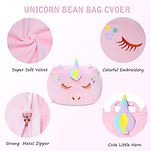 Unicorn Stuffed Animal Toy Storage, Bean Bag Chair Cover ONLY, Velvet Extra Soft Organization Replace Mesh Hammock for Kids Blankets Towels Clothes Home Supplies Pink