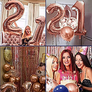 21, 21st Birthday Decorations for Her | Navy Blue Rose Gold Happy 21st Birthday Party Decorations for Her | 21 Number Balloons for 21 Birthday Decor