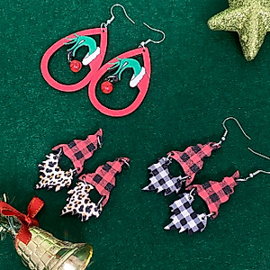 Christmas Earrings for Women Winter Dangling Earring Plaid Wood Christmas Jewelry for Girls-black plaid