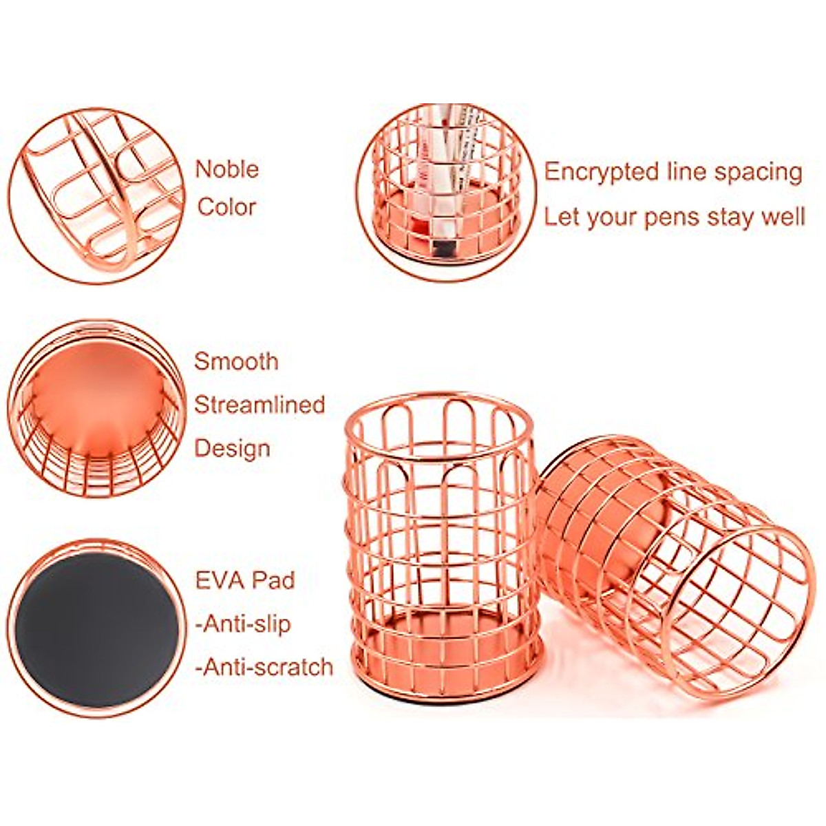 Superbpag Wire Metal Desktop Pencil Holder, Set of 2, Rose Gold