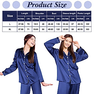 Unittype Women Silk Pajama Set Long Sleeve Silk Sleepwear Satin 2 Pcs Classic Button Down Pajamas for Bride Wedding Party (Blue,M)
