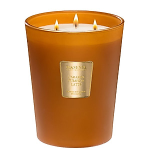 M&SENSE Fall Candles Caramel Pumpkin Latte Scented, 3 Wick Natural Soy Candles for Home Scented, Pumpkin Candle Gift for Halloween, Large 150H Long Lasting Slow Burn Luxury Jar Candle 35oz