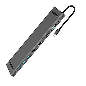 ZPLJ High-Speed 10 in 1 Type C Hub with Ethernet Port 4K HDMI 2 USB 3.0 and 1 USB 2.0 Ports 1080P VGA PD Charging 3.5mm Audio Support SD TF Card Reader Compatible Portable