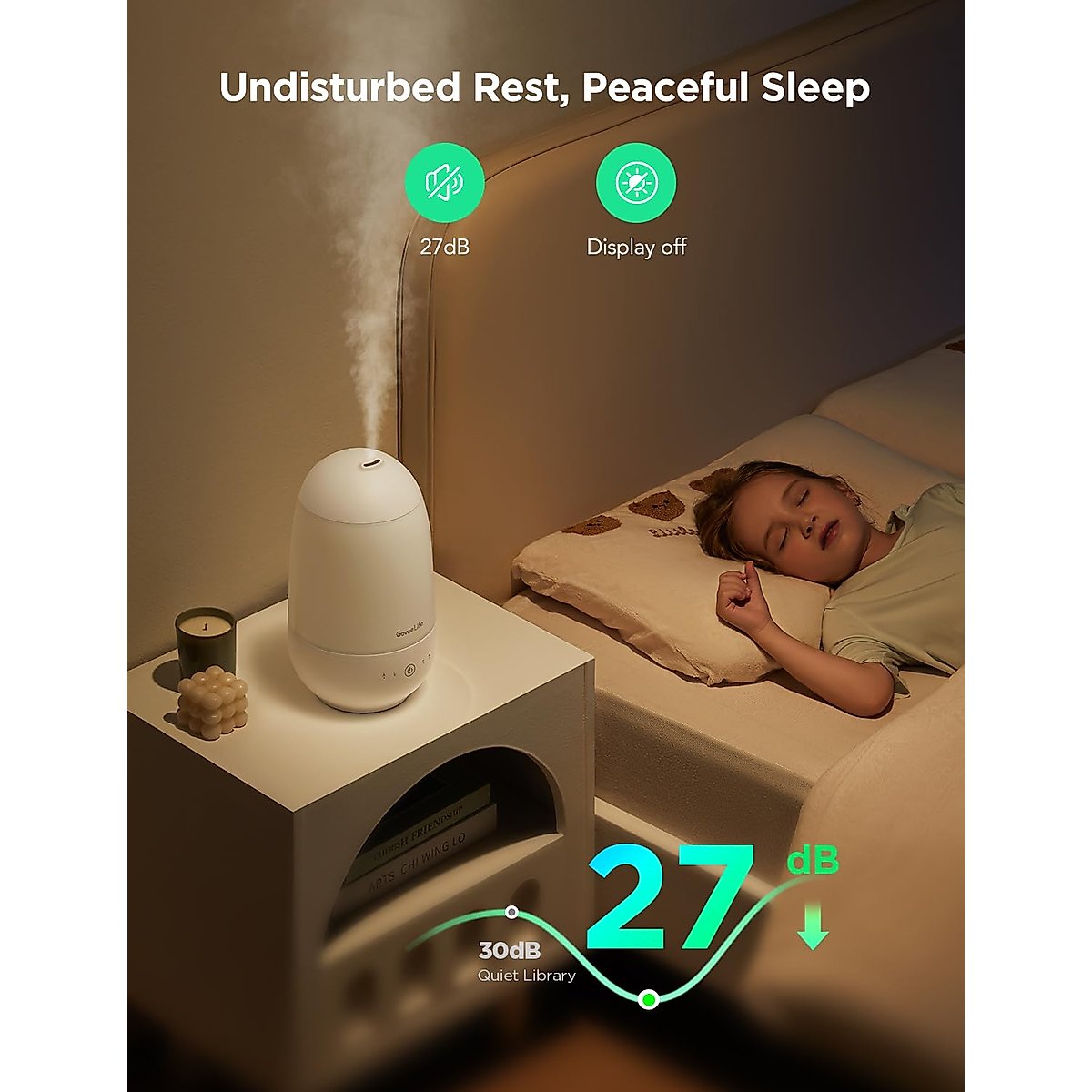 GoveeLife Smart Mini Humidifier for Baby Nursery, Top Fill Cool Mist Humidifier with Scent Diffuser & Nightlight, Built-in Sensor, Works with Alexa, Ultrasonic Humidifiers for Home, Bedroom and Plants