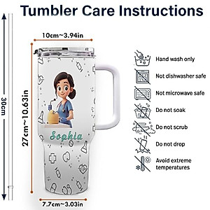 Personalized Nurse Tumbler 40oz -nurse medical instrument designer-Custom Name Insulated Travel Mug with Handle & Straw, Gift for Nurses, Medical Workers, Appreciation, Mother's Day f7UH2P