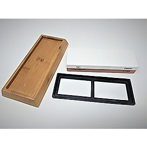 Mizu 1000 / 6000 Grit Premium Whetstone Knife Sharpening Stone Set, Ideal Sharpener for All Blades, Japanese Style Waterstone with Non Slip Bamboo Base, Includes Angle Guide & Instructions