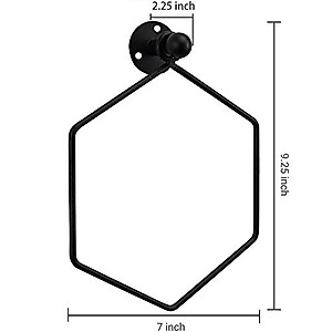 MyGift Wall Mounted Matte Black Metal Hexagon Towel Ring, Industrial Wire Geometric Shaped Hand Towel Holder for Kitchen, Bathroom or Laundry Room