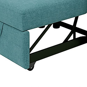 Quarte Modern 3-in-1 Sofa Bed Chair, Convertible Sleeper Chair Bed, Multi-Functional Breathable Linen Sleeper Pull Out Chair Bed, Single Bed with Adjust Backrest (Teal/Linen)