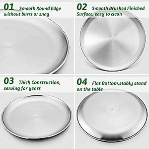 TeamFar Toddler Plates, 8 Inch Stainless Steel Kids Dinner Metal Plates, Round Serving Salad Plates for Camping Outdoor Party, Safe & Healthy, Sturdy & Heavy Duty, Dishwasher Safe – Set of 6